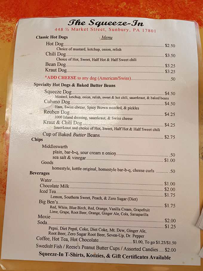 Simple pleasures, perfectly executed. The no-frills menu focuses on what matters: hot dogs with classic toppings and those legendary baked butter beans.