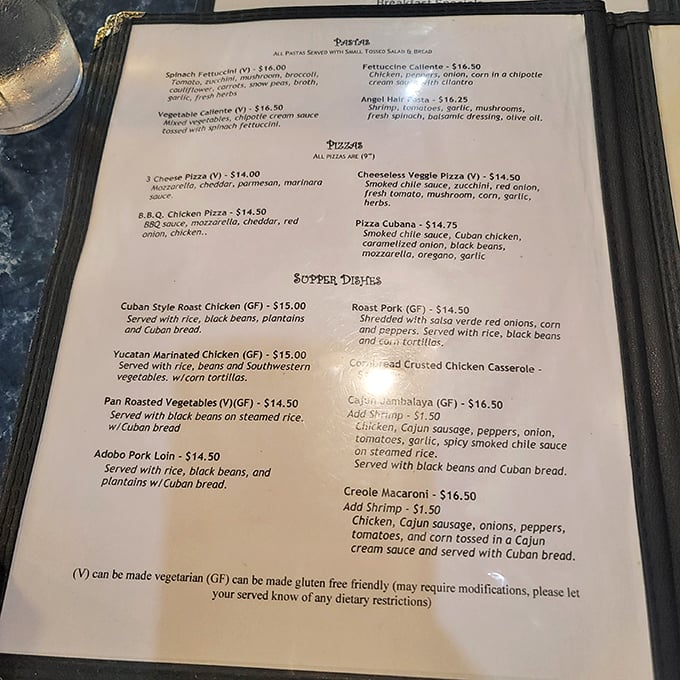 The menu reads like a delicious diplomatic summit where Cuba, Mexico and America signed a tasty peace treaty on your plate.