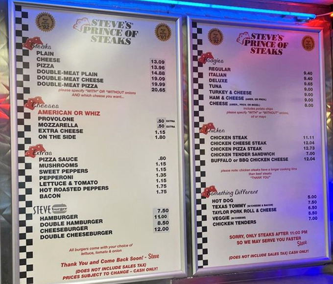 The sacred text of Steve's menu board, where the double-meat option shines like a beacon for the truly committed.