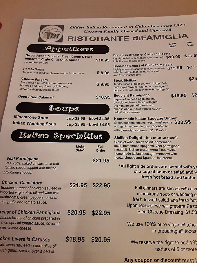 The menu reads like a love letter to Italian-American classics. Each dish promises comfort wrapped in red sauce and melted cheese&mdash;exactly what the doctor ordered.