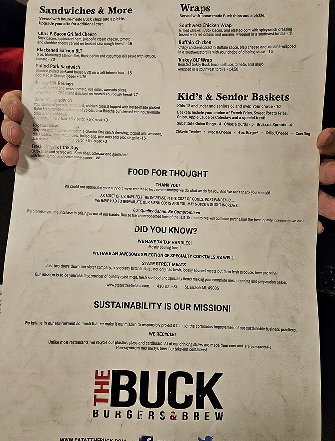 The menu reads like a love letter to comfort food classics. Each description promises a flavor journey worth taking, with sustainability proudly proclaimed.