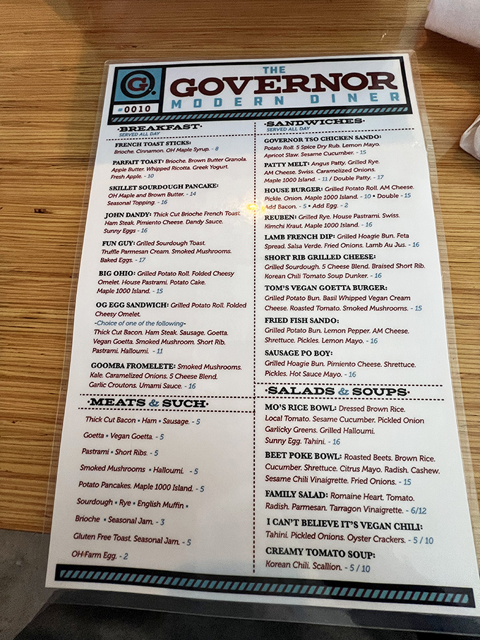 This isn't just a menu&mdash;it's a roadmap to happiness with clever names like "Fun Guy" and "I Can't Believe It's Vegan Chili."