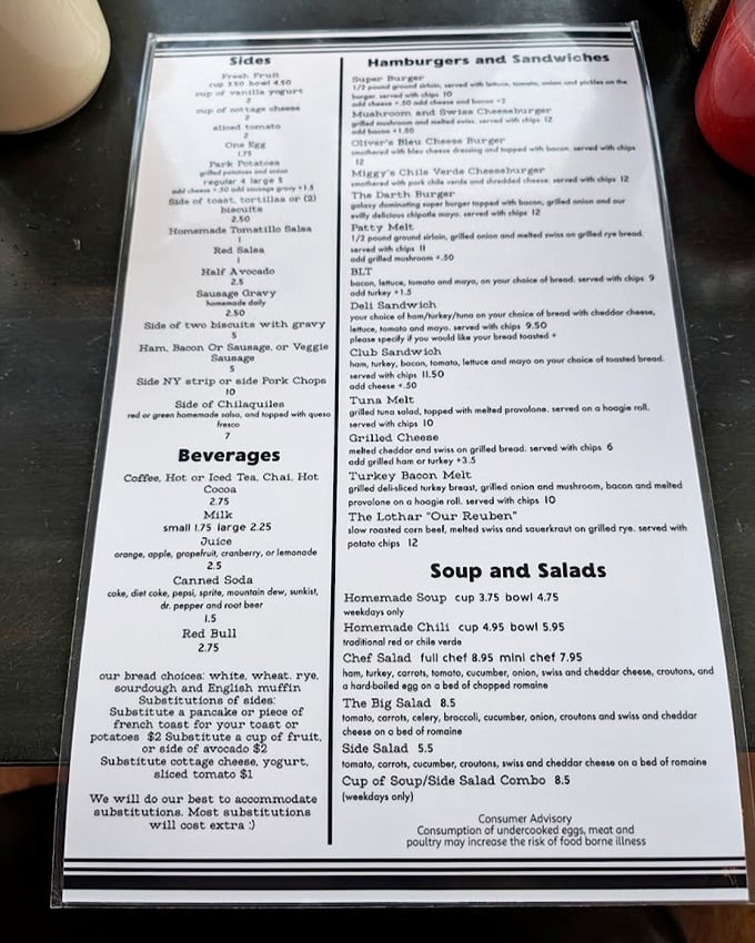 This menu isn't just a list of food &ndash; it's a roadmap to happiness with biscuits and gravy as the ultimate destination.