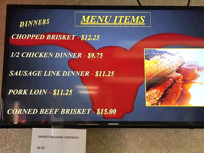 This menu board speaks fluent comfort food &ndash; no translation needed when brisket and ribs are involved.