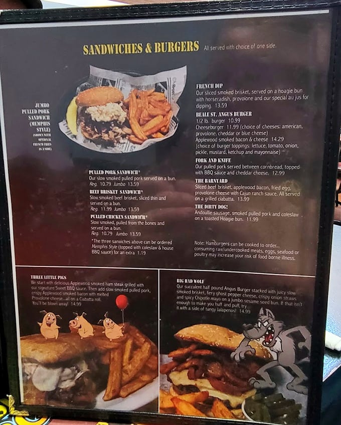 The menu reads like barbecue poetry &ndash; "Fork and Knife," "Three Little Pigs," and "Big Bad Wolf" aren't fairy tales, they're edible adventures.