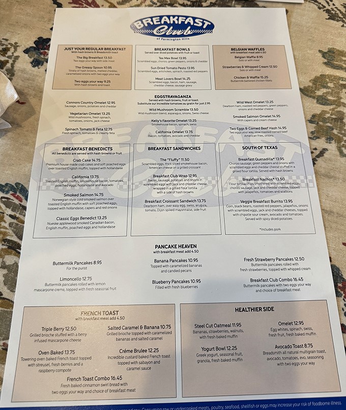 This menu isn't just a list of food&mdash;it's a roadmap to happiness. "Pancake Heaven" isn't just clever marketing; it's truth in advertising.