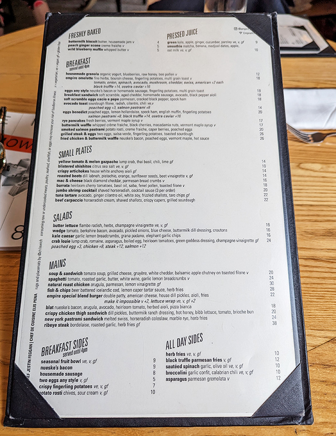 The menu reads like a love letter to New York dining traditions. Each description whispers, "Order me, you know you want to."
