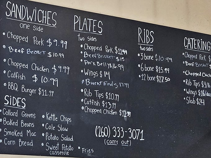 That menu board reads like a love letter to smoked meat enthusiasts everywhere.