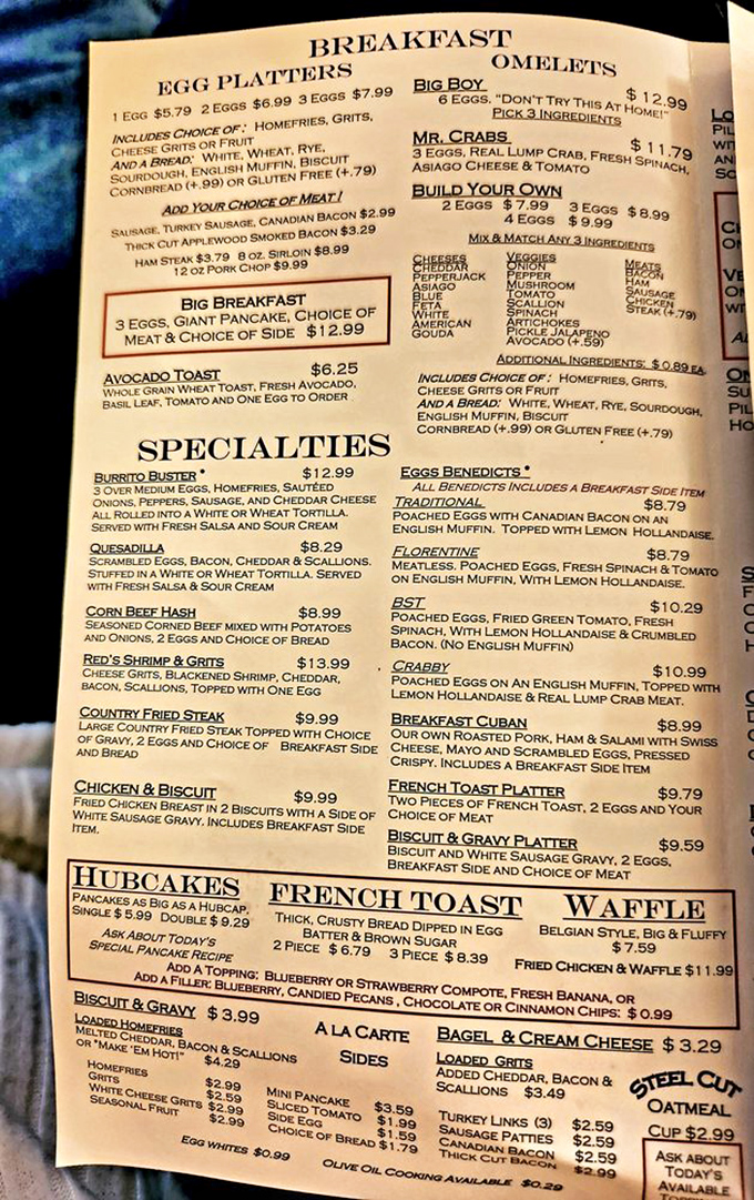The menu reads like a love letter to comfort food. Warning: decision paralysis may occur when faced with this many delicious options.