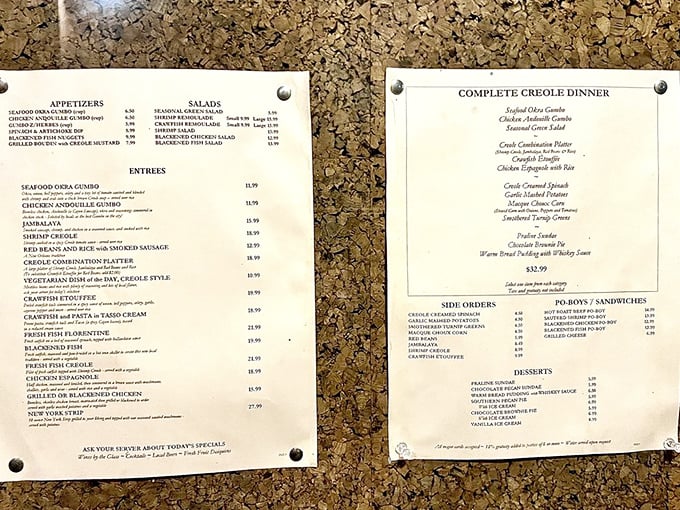 The menu reads like a love letter to Louisiana cuisine. Each item promises a different kind of happiness.