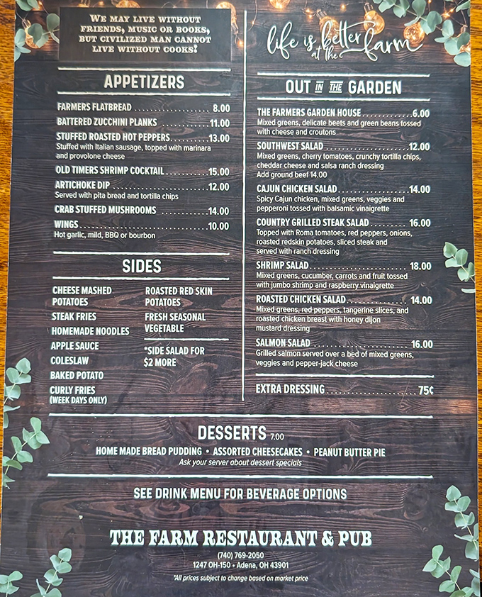 A menu that reads like a love letter to comfort food. The real struggle isn't what to order, but how to save room for dessert.