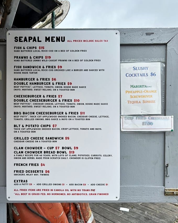 The menu board tells the whole story&mdash;simple, straightforward, and focused on what matters. No foam or fancy reductions, just seafood done right.