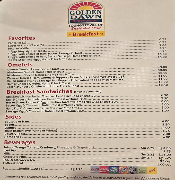 A menu that reads like a love letter to breakfast, where decisions become deliciously impossible.