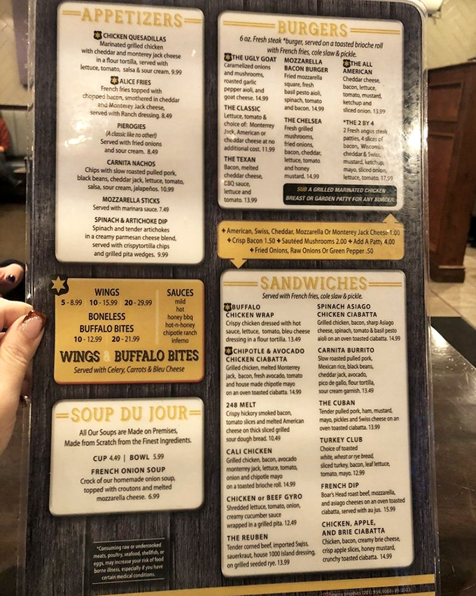 The menu reads like a love letter to American comfort food, with French onion soup getting star billing.