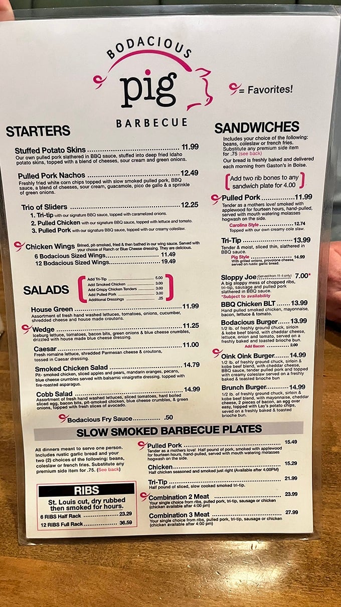 A menu that reads like a love letter to smoked meat. Choosing just one item might be the hardest decision you'll make all week.