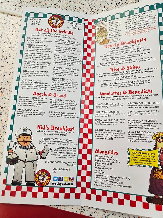 This menu isn't just a list of food&mdash;it's a roadmap to happiness. "Peasanty French Toast" and "Rise & Shine" options prove someone here has a delightful sense of humor.