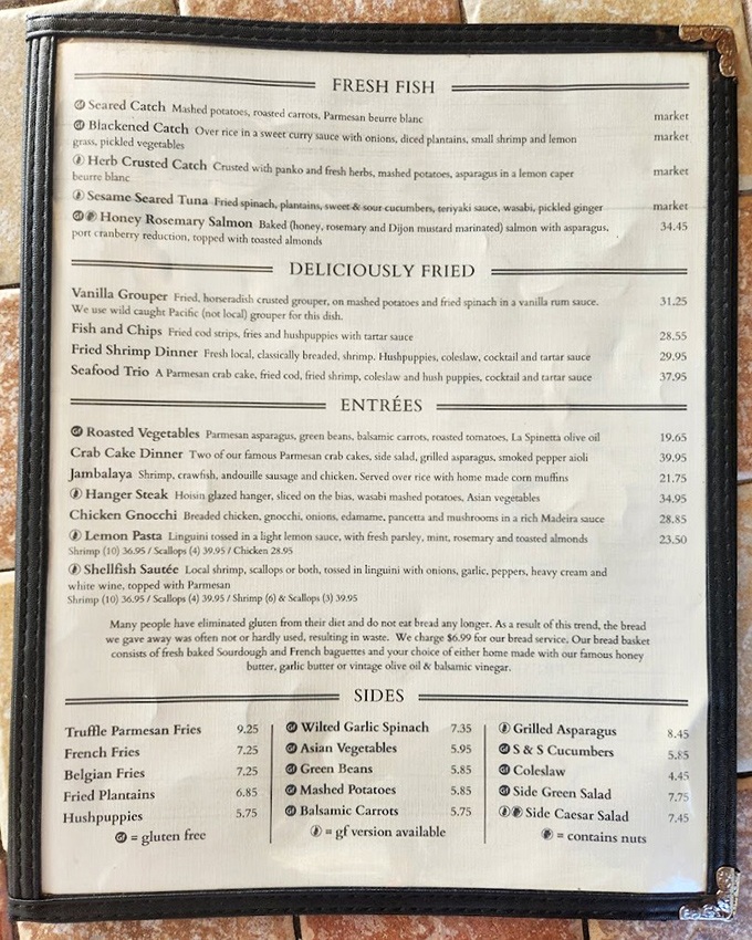 A menu that reads like a love letter to seafood lovers. Each description promises a Florida coastal adventure without requiring a fishing license. 