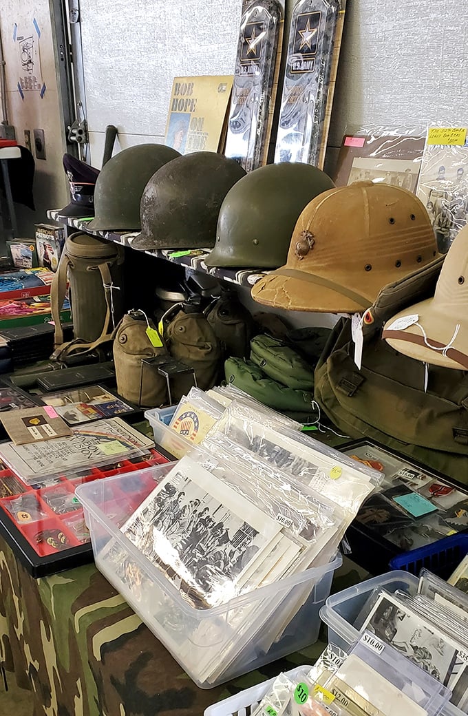 History you can hold&mdash;military helmets and memorabilia tell silent stories of service while collectors carefully examine each piece for authenticity and historical significance.