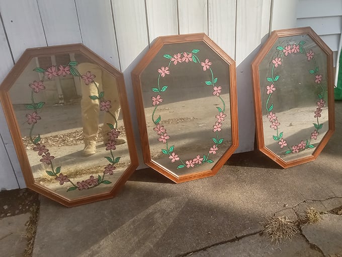 Mirror, mirror, on the ground &ndash; these floral-etched beauties are waiting to reflect new life in someone's hallway or vanity.