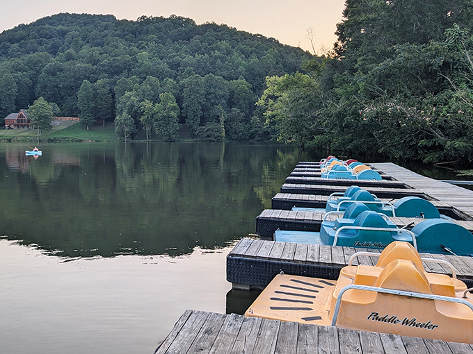 A fleet of colorful paddle boats awaits adventure-seekers, like a nautical version of those candy-colored cars at the amusement park.