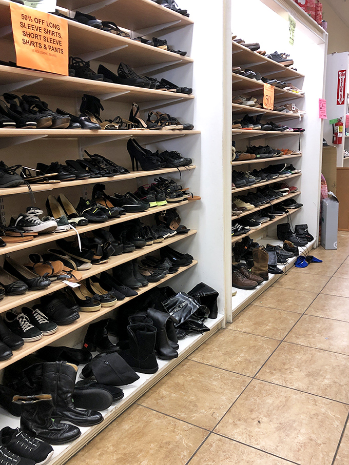 Shoe heaven for the budget-conscious fashionista! From practical flats to statement heels, yesterday's footwear awaits its second dance.