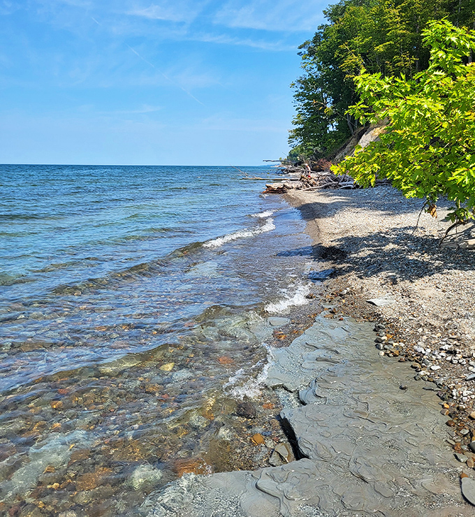 Where land meets lake in perfect harmony. This rocky shoreline has been perfecting its look for thousands of years.