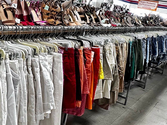 The rainbow of shorts and pants tells a colorful story&mdash;each hue representing someone's past and your potential future wardrobe win.