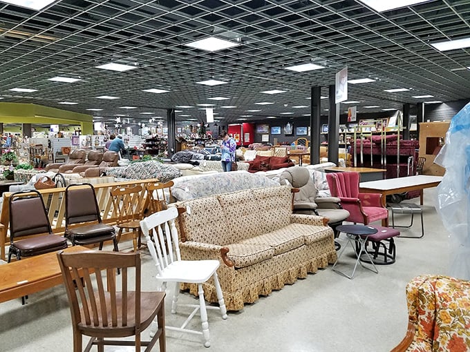 The furniture section resembles a living room museum, where every sofa tells a story and waits for its next chapter to begin.