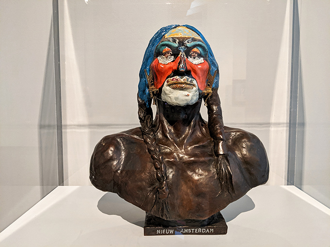 This bronze bust sports face paint that would make KISS jealous &ndash; Dal&iacute; knew how to make an entrance.