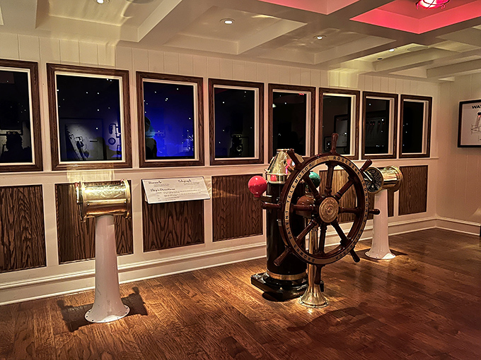 At the helm of destiny&mdash;this authentic ship's wheel invites visitors to imagine making those fateful decisions on that April night in 1912.