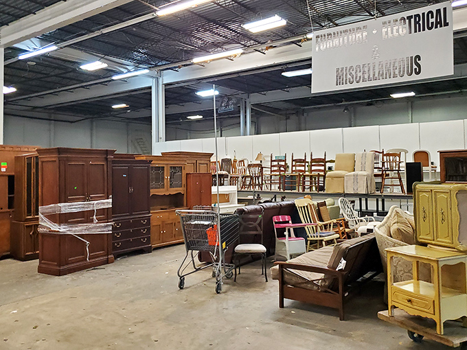 The furniture section resembles a museum of American living rooms, where every piece tells its own fascinating story.