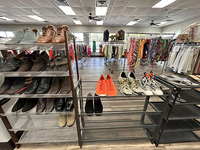 Shoes lined up like soldiers ready for their next adventure on someone else's feet.