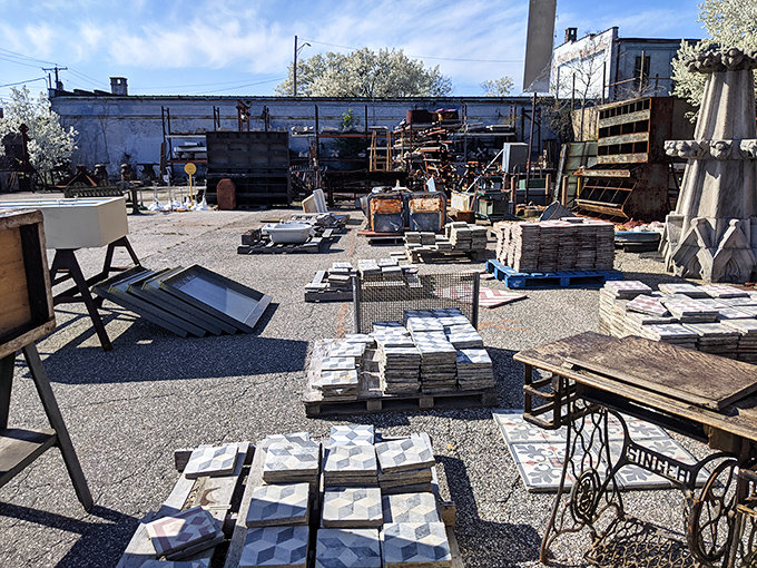 The outdoor salvage yard&mdash;where one person's demolished building becomes another's conversation piece. That marble slab has stories to tell.