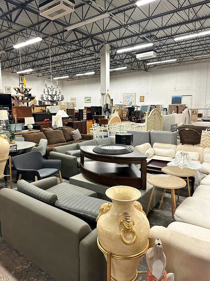 Furniture heaven stretches as far as the eye can see. That coffee table might have stories to tell from three different decades.