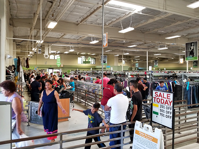 The weekend crowd at Eco Thrift moves with purpose. Veterans know the drill—hesitate for a second and that vintage leather jacket is gone forever.