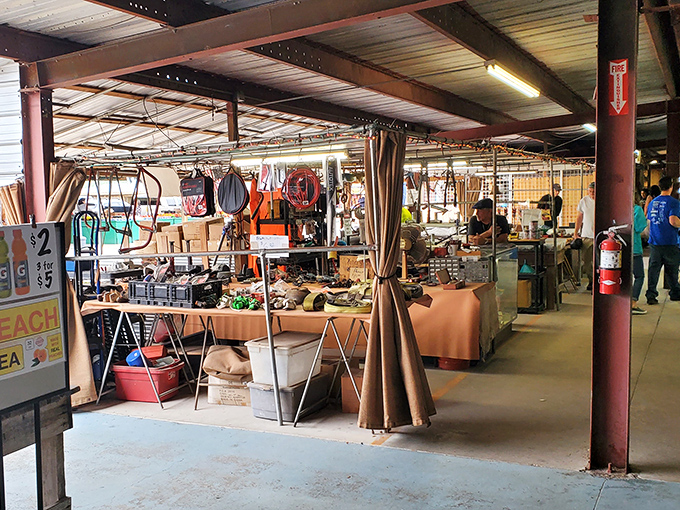Under this covered market, everyday tools become artifacts of American ingenuity. One person's rusty wrench is another's conversation piece.