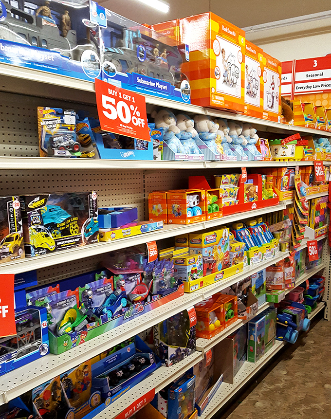 Toy paradise or parent trap? This aisle's "Buy 1, Get 1 50% Off" signs are the siren songs of childhood joy.