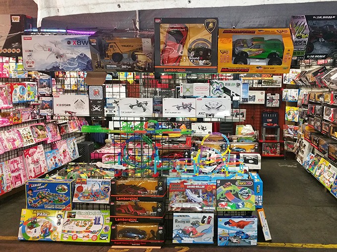 Toy paradise! Every child's dream and every parent's budget nightmare converge in this wonderland of colorful playthings and collectibles.