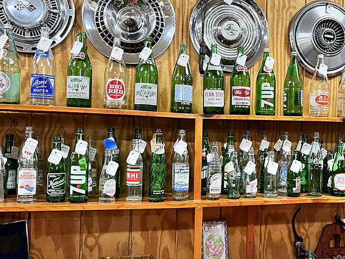 A liquid time capsule&mdash;these vintage bottles line up like soldiers from bygone eras, each one whispering stories of soda fountains and corner drugstores.