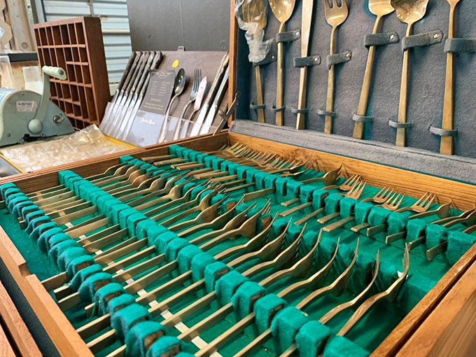 Grandma's silverware got an upgrade! This meticulously organized display of vintage flatware would make Martha Stewart swoon and dinner parties infinitely more interesting.