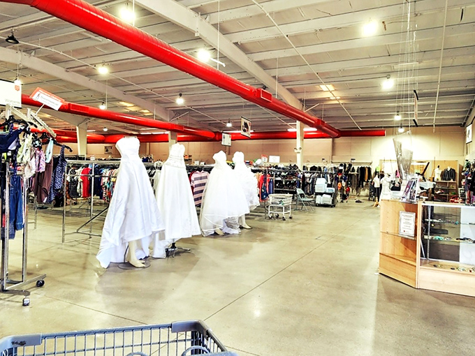 Wedding gowns with stories to tell stand at attention like elegant ghosts. One bride's "once upon a time" becomes another's budget-friendly fairytale.