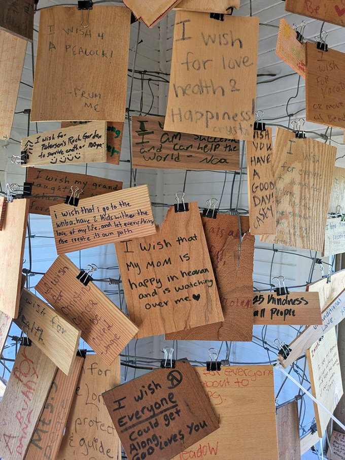 Dreams hanging by binder clips&mdash;the wish house displays heartfelt hopes from "I wish for a peacock" to touching tributes to loved ones watching from above.