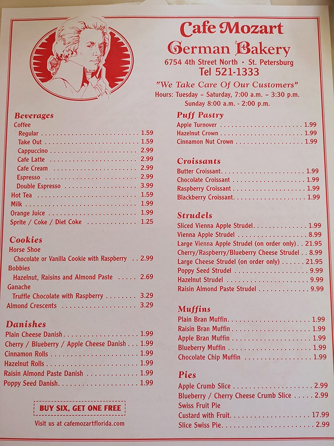 This menu isn't just a list&mdash;it's a passport to German baking paradise. Each item represents generations of perfected recipes waiting to be discovered.