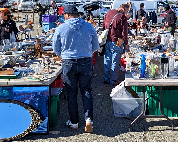 Glassware gleams like diamonds in the rough at Alameda's antique playground, where yesterday's treasures await their second act in someone's curio cabinet.