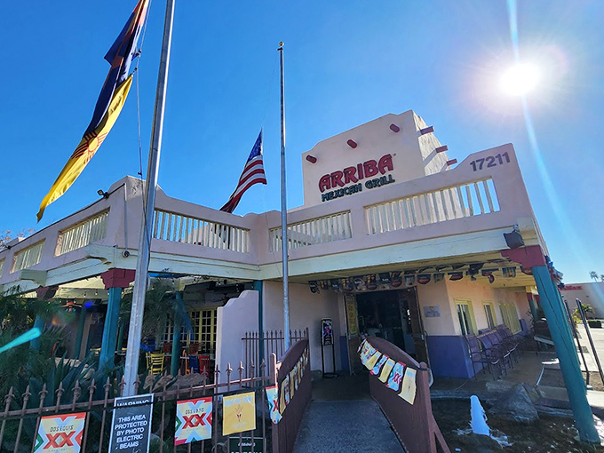 Arriba Mexican Grill stands proud with flags flying high. Like a beacon of chimichanga excellence calling you home after a long day.