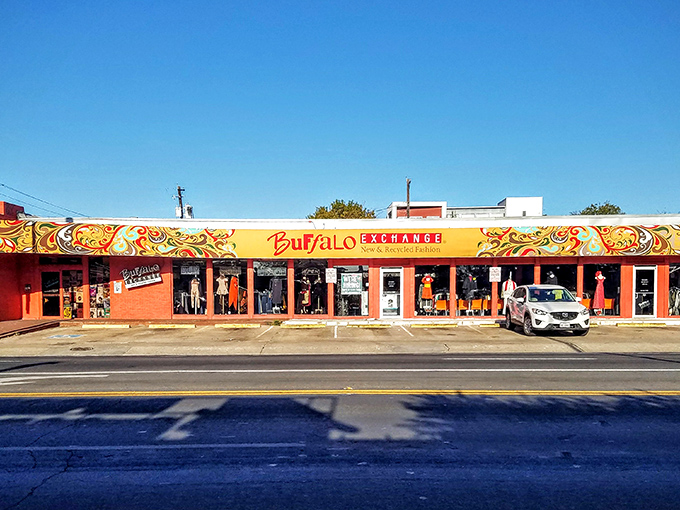 Buffalo Exchange's vibrant orange storefront is like a sunset beckoning to fashion-forward thrifters – a siren call to the stylishly budget-conscious.