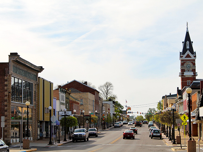 Brick buildings stand proudly along streets that blend university life with retirement-friendly small-town appeal.
