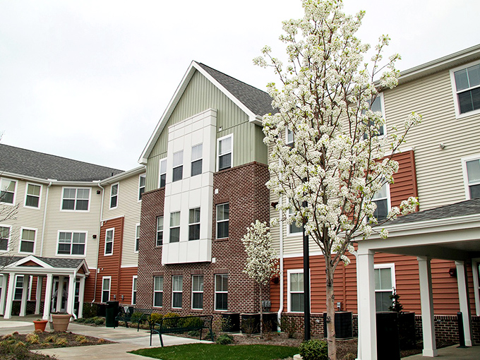 Modern senior living with colorful exteriors - because retirement doesn't have to look beige and boring.