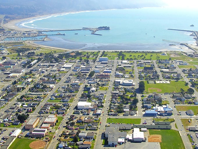 Crescent City's pristine bay curves like a gentle smile, welcoming retirees to Northern California's peaceful embrace.