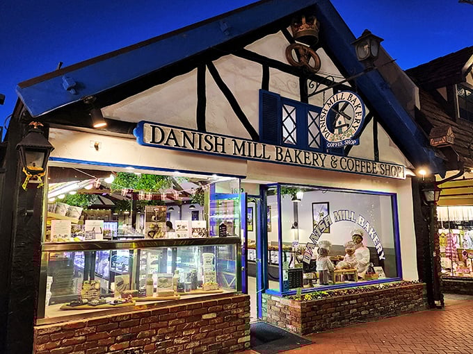 Blue and white simplicity hiding behind glass windows where flour transforms into pure Danish magic.